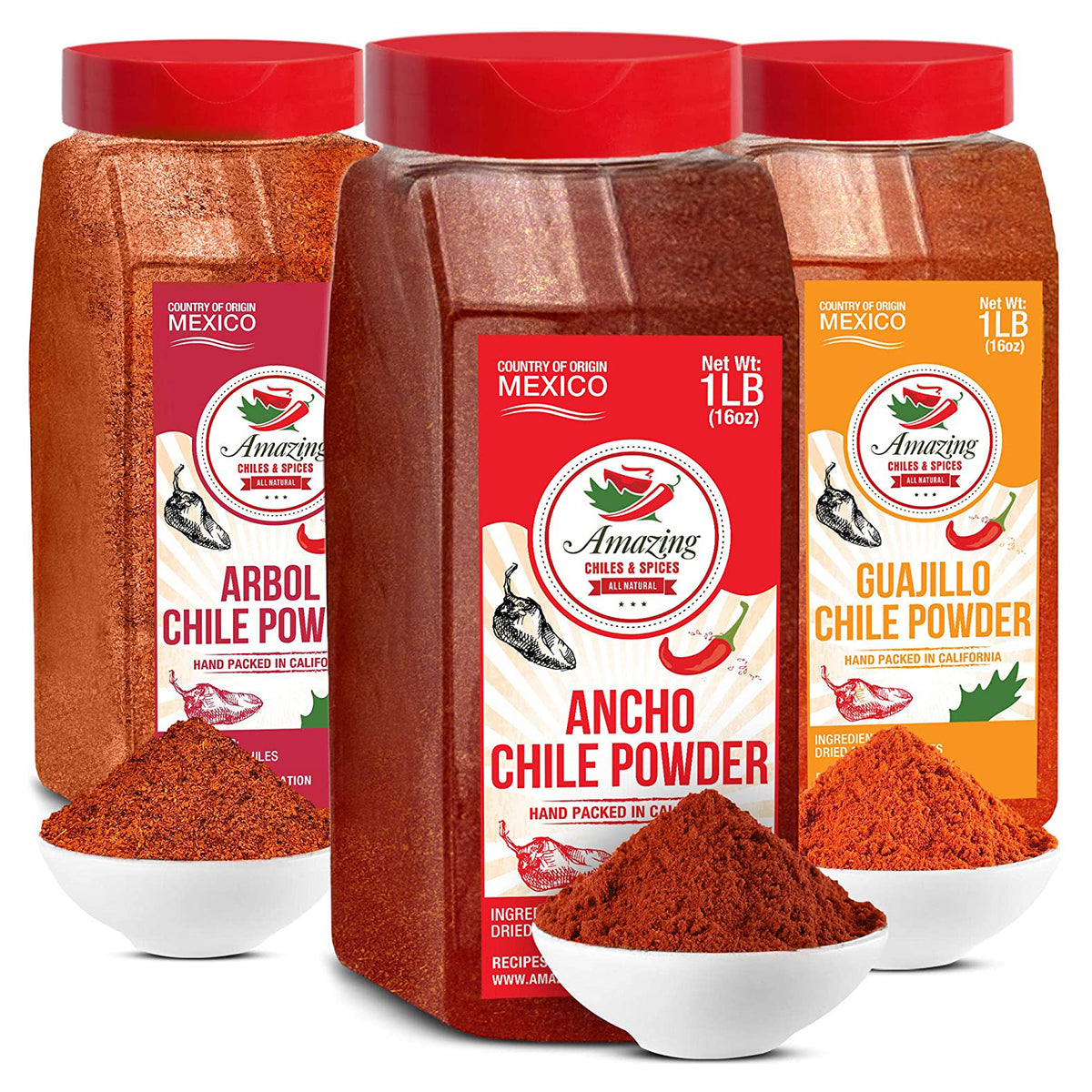 Ancho, Guajillo, Arbol Variety Pack Bottles — Amazing Chiles and Spices